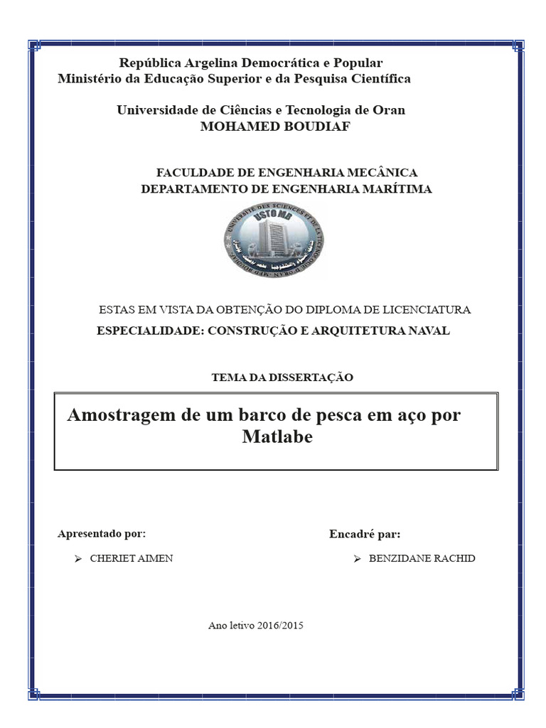 Amostragem de Um Navio de Pesca em Aço Pela Matlabe | PDF | Mar | Navios