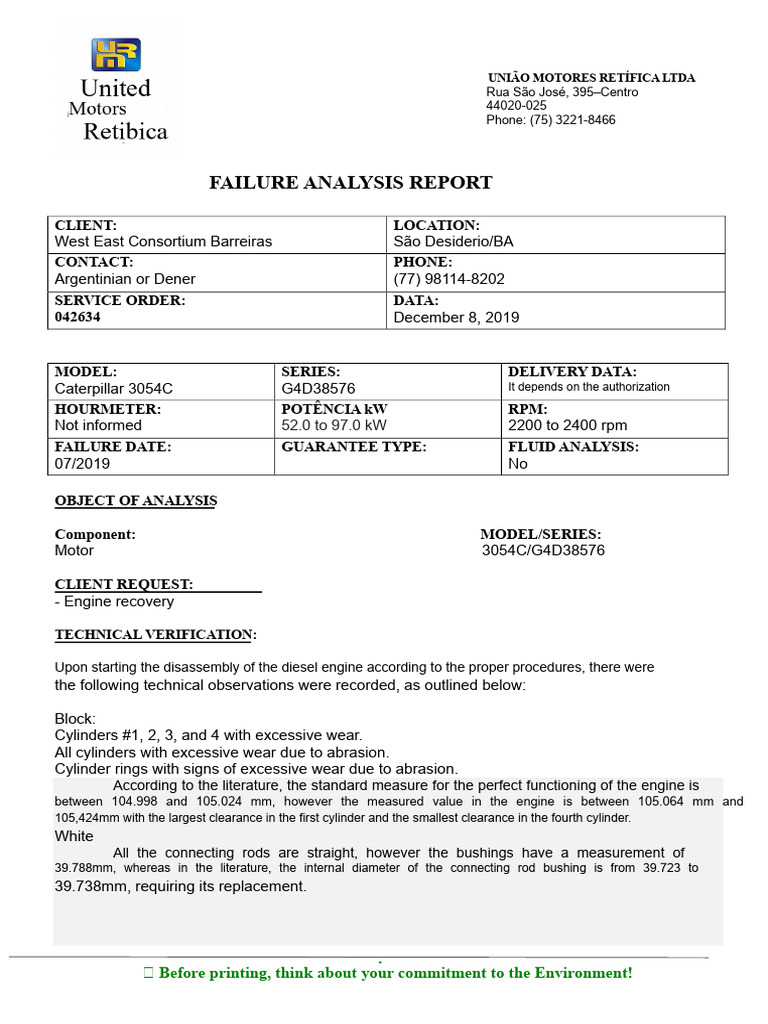 Failure Analysis Report | PDF | Engines | Valve
