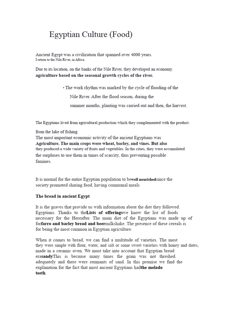 Egyptian Culture FOOD | PDF | Ancient Egypt | Agriculture