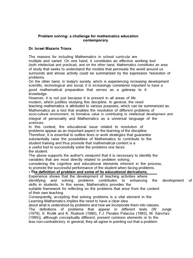 Dimensions of Resolution and Problems | PDF | Teaching Mathematics ...