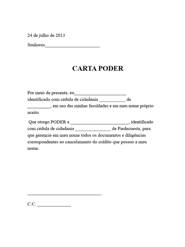 Carta de Poder para Cancelamento de Crédito | PDF