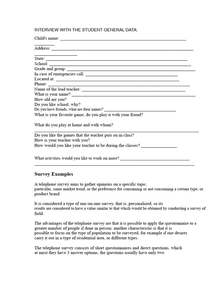 Student Interview and Survey Template | PDF | Survey Methodology
