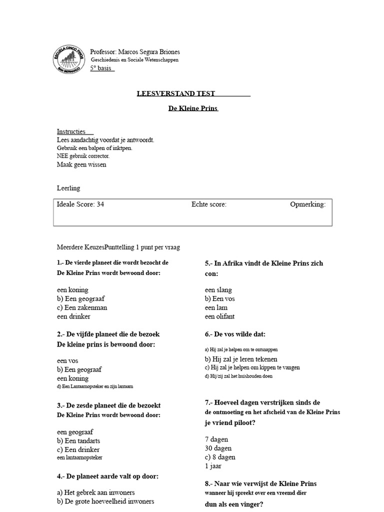 De Proef Van de Kleine Prins 5 Basis | PDF