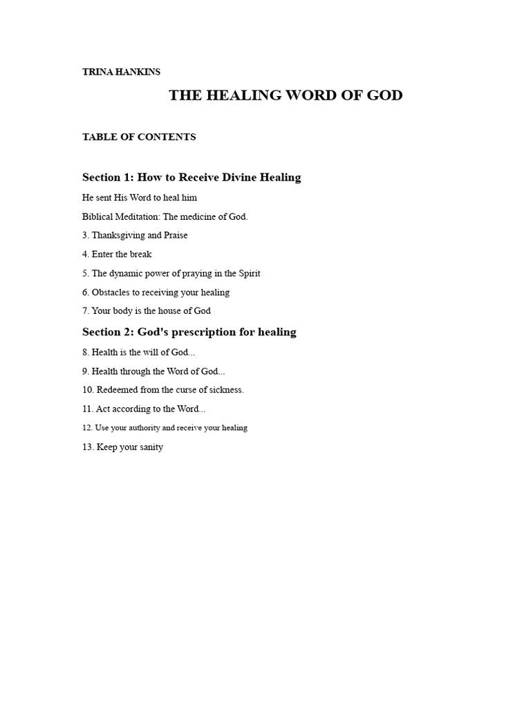 Divine Healing Through God's Word | PDF | Faith Healing | Gospel Of Mark