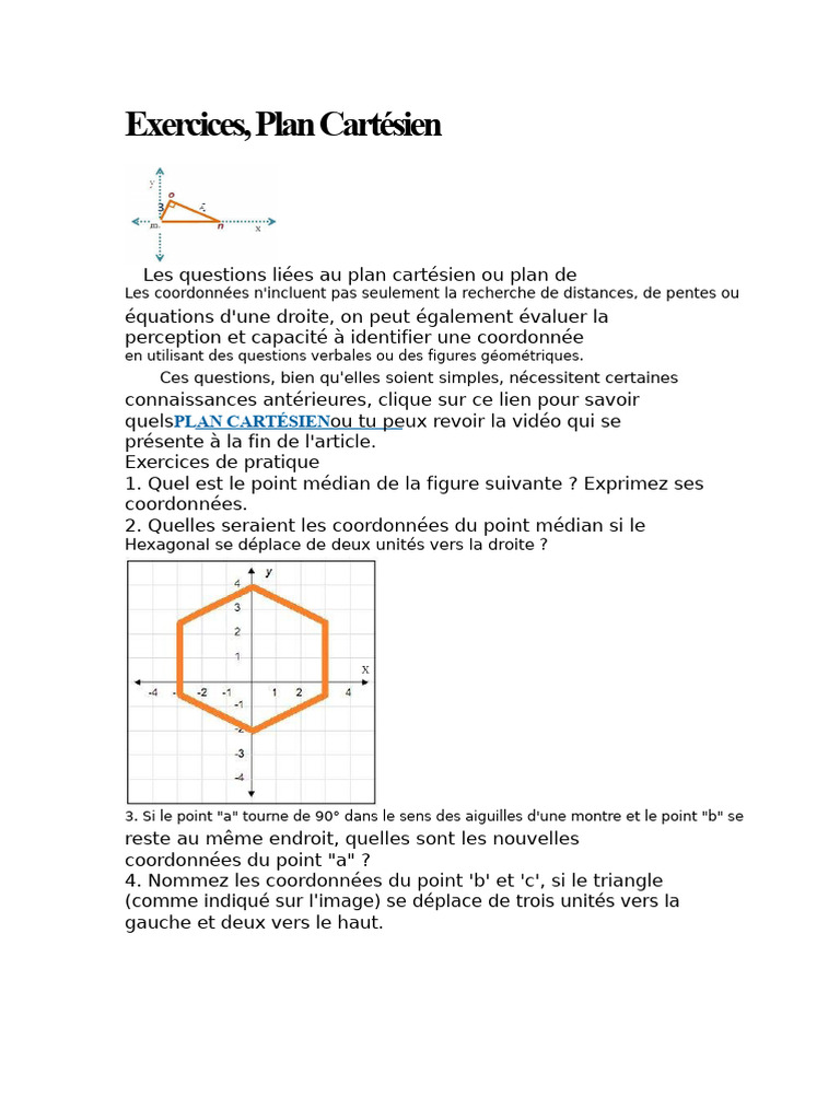 Exercices sur le Plan Cartésien | PDF