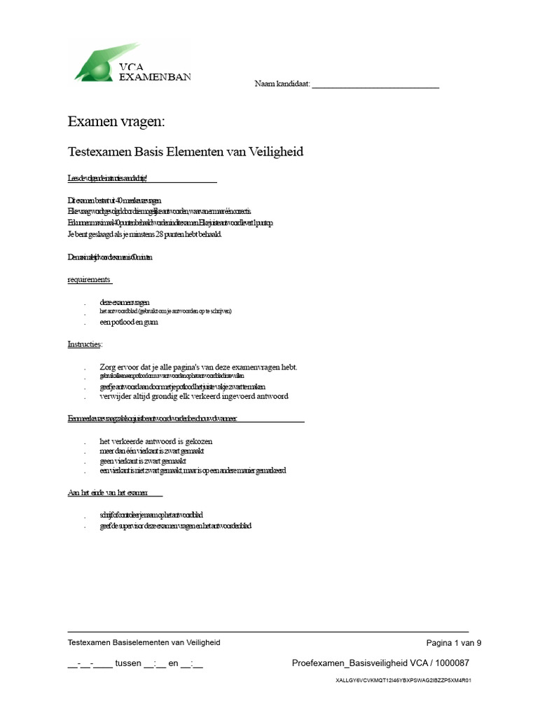 Proefexamen Basisveiligheid VCA | PDF