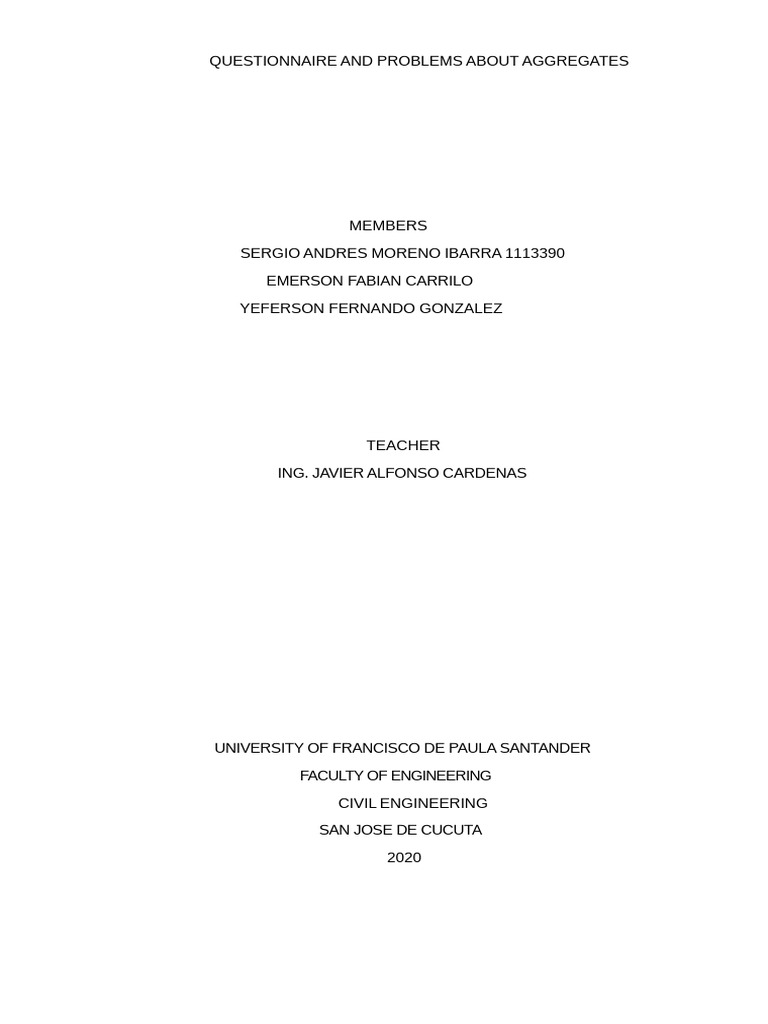 QUESTIONNAIRE AND PROBLEMS ON AGGREGATES - Docx 2 | PDF | Rock (Geology ...