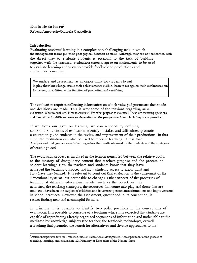 02 - ANIJOVICH CAPELLETI - Evaluate To Learn - S2 | PDF | Educational ...