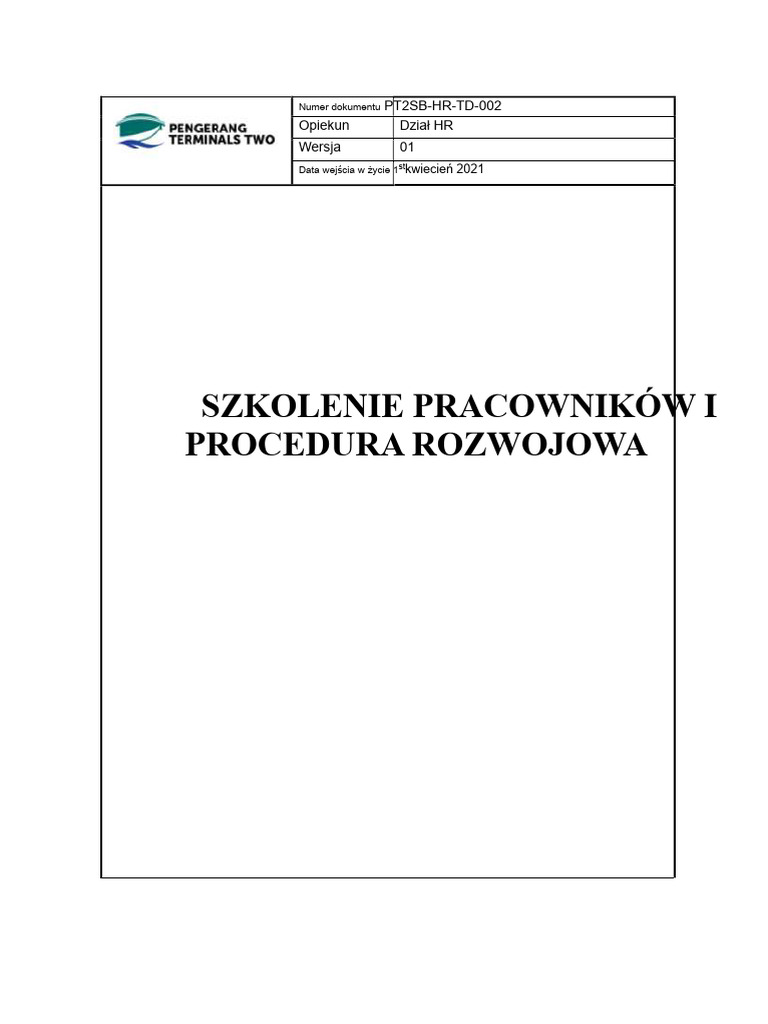 PT2SB-HR-TD-002 Polityka Szkolenia I Rozwoju Pracowników | PDF
