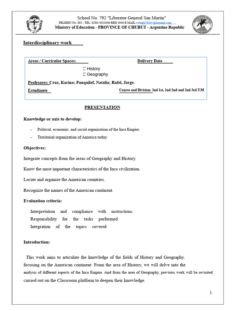 Interdisciplinary Practical Work History and Geography 2nd Year | PDF ...