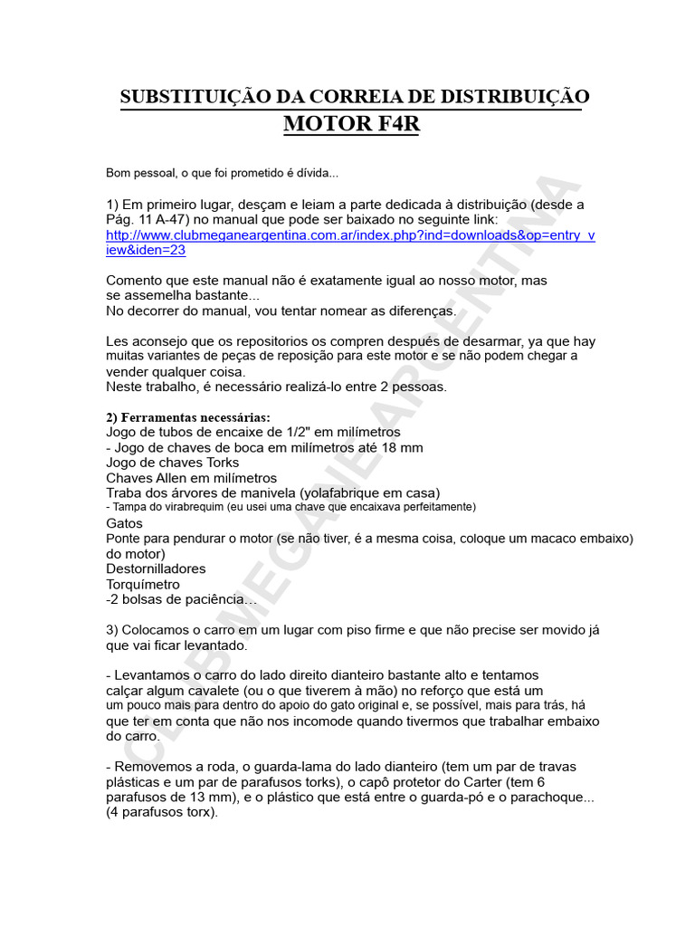 Como Trocar a Correia de Distribuição F4R | PDF | Motores | Parafuso