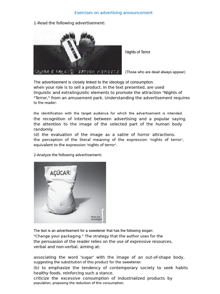 Exercises Advertising Announcement | PDF | Advertising | Nonverbal Communication