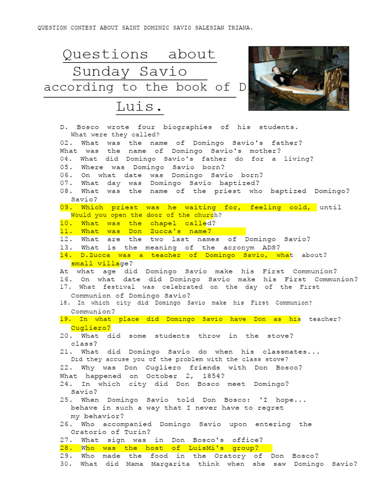 Sunday Savio Contest | PDF | Catholic Church