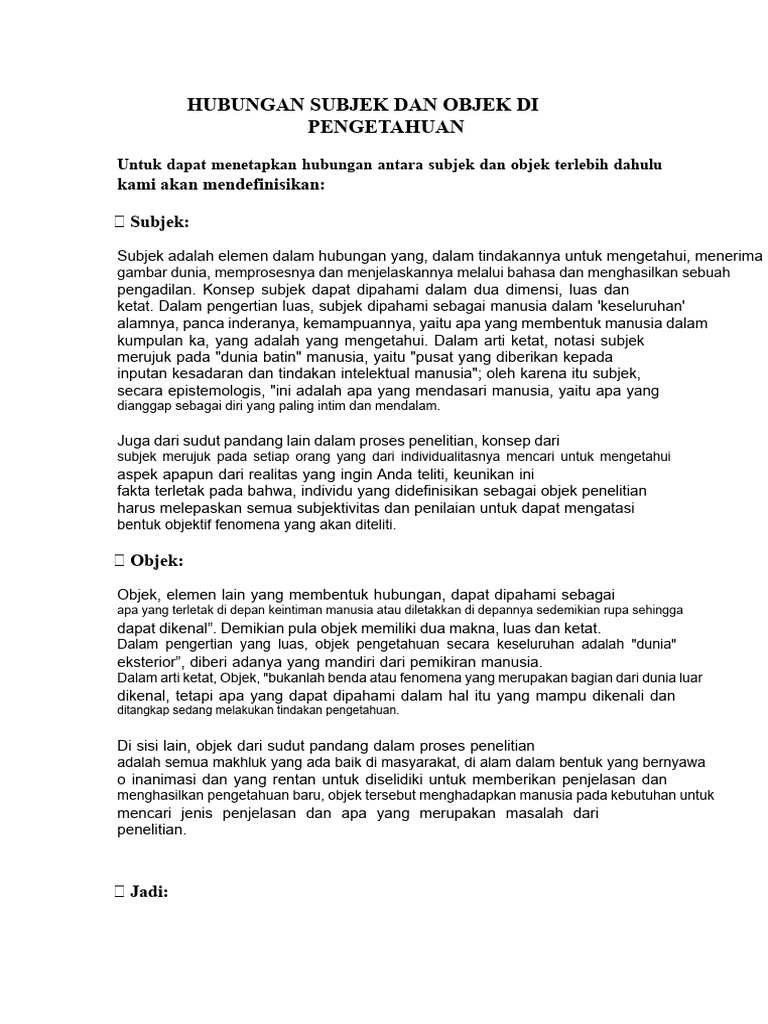 Hubungan Subjek dan Objek dalam Pengetahuan | PDF