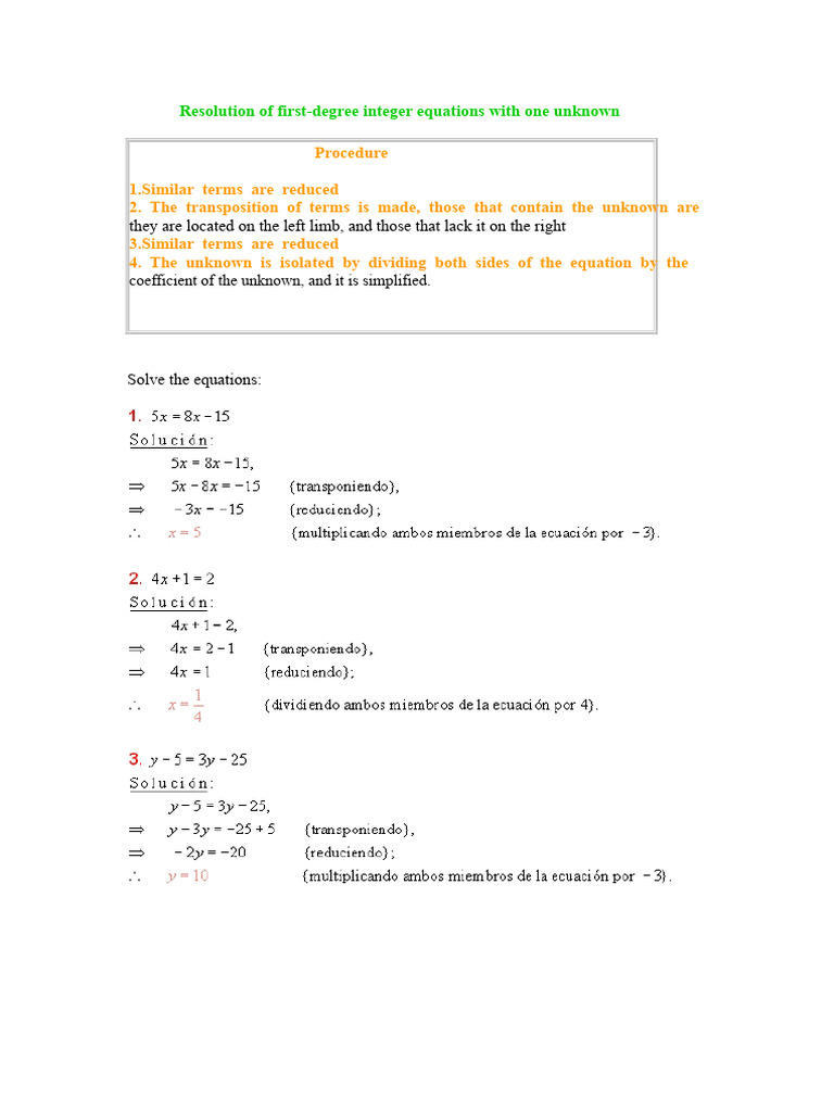 Resolution of First Degree Integer Equations With One Variable 1 | PDF ...