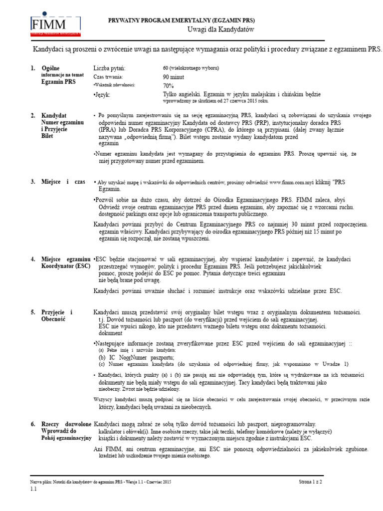 Notatki Dla Kandydatów Na Egzamin PRS | PDF