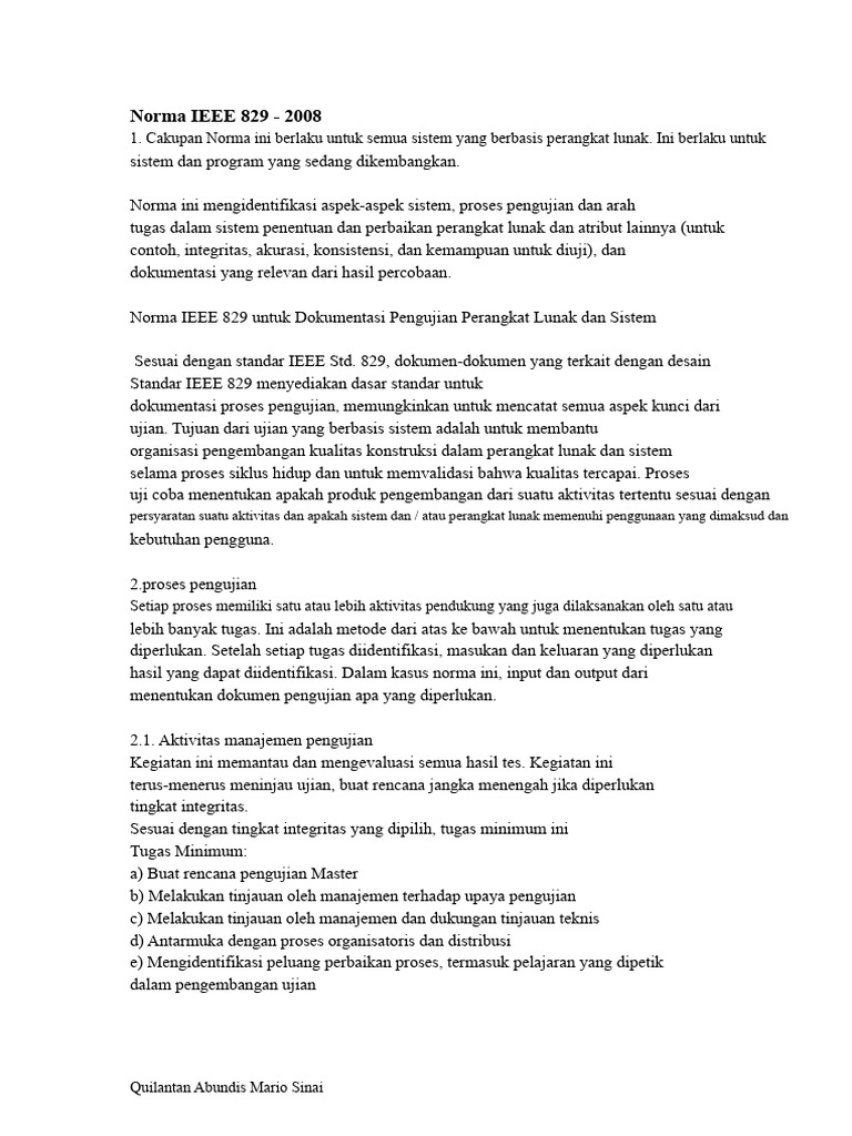 Transkripsi Norma IEEE 829 | PDF