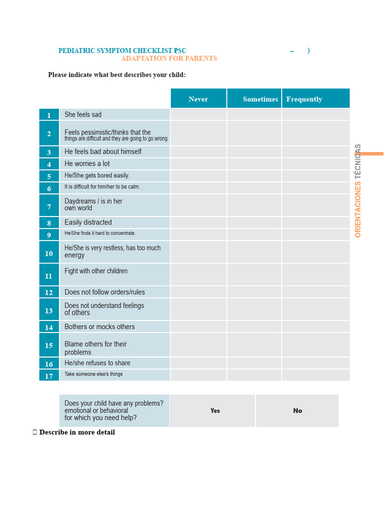 Pediatric Symptom Checklist for Parents | PDF | Mental Health ...