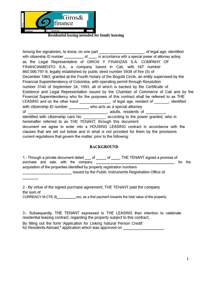 Family and Non-Family Housing Leasing Contracts | PDF | Lease ...