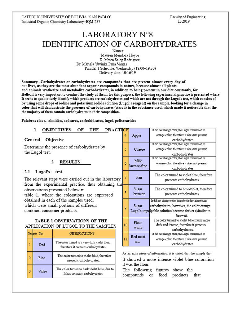 LABORATORY No. 8 IDENTIFICATION OF CARBOHYDRATES | PDF | Glucose ...