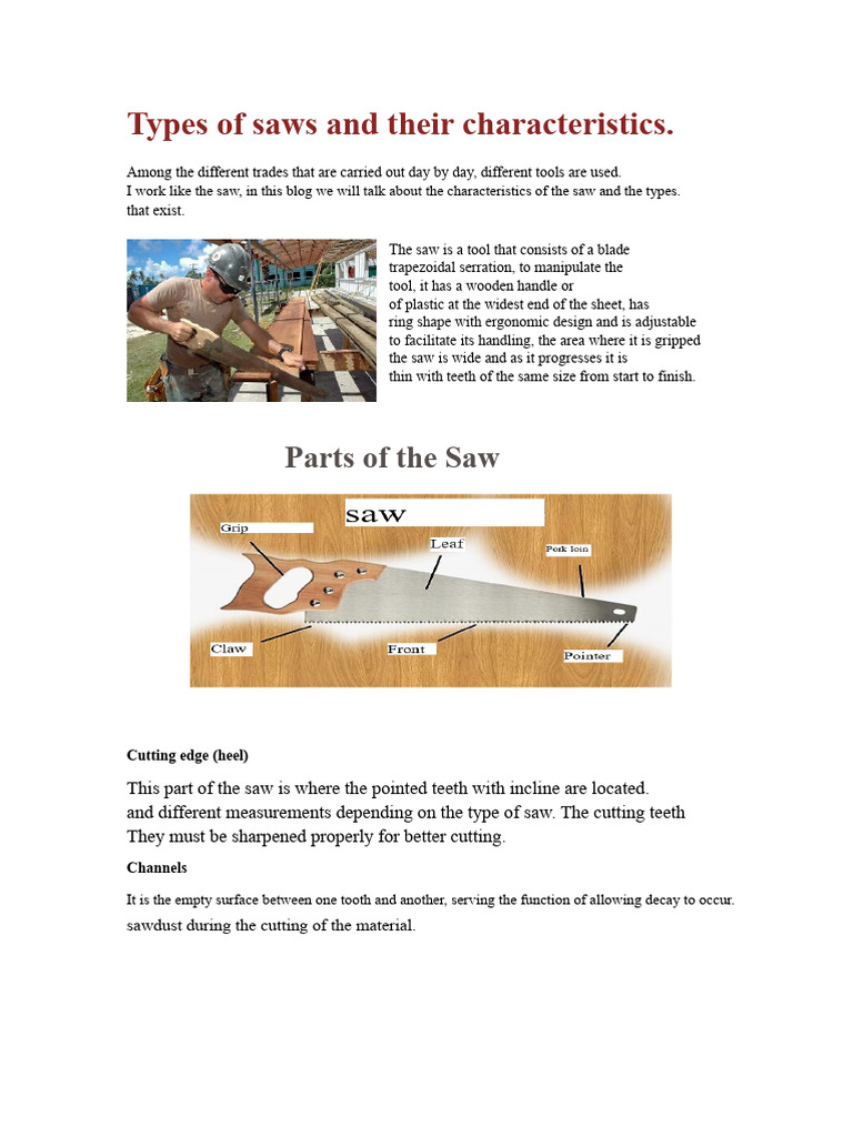 Types of Saws and Their Characteristics | PDF | Cutting Tools | Tools
