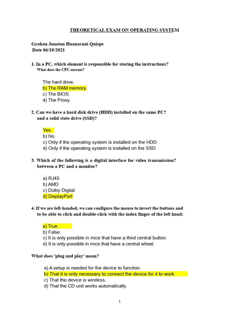Theoretical Exam of Operating System | PDF | Window (Computing ...