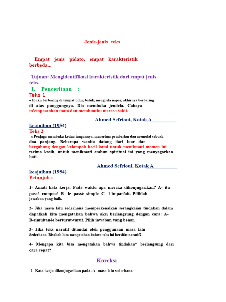 Tipologi Teks: Karakteristik Empat Jenis Teks Yang Diperbaiki Oleh Idoubiya Rachid | PDF