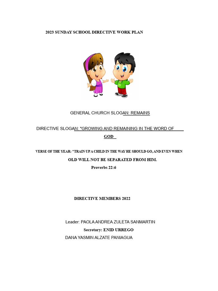 Sunday School Work Plan 2023 | PDF | Teachers