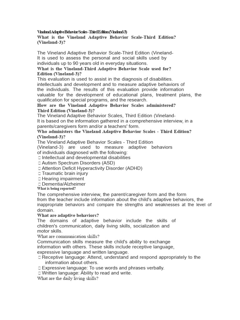 Vineland Adaptive Behavior Scales | PDF | Intellectual Disability ...