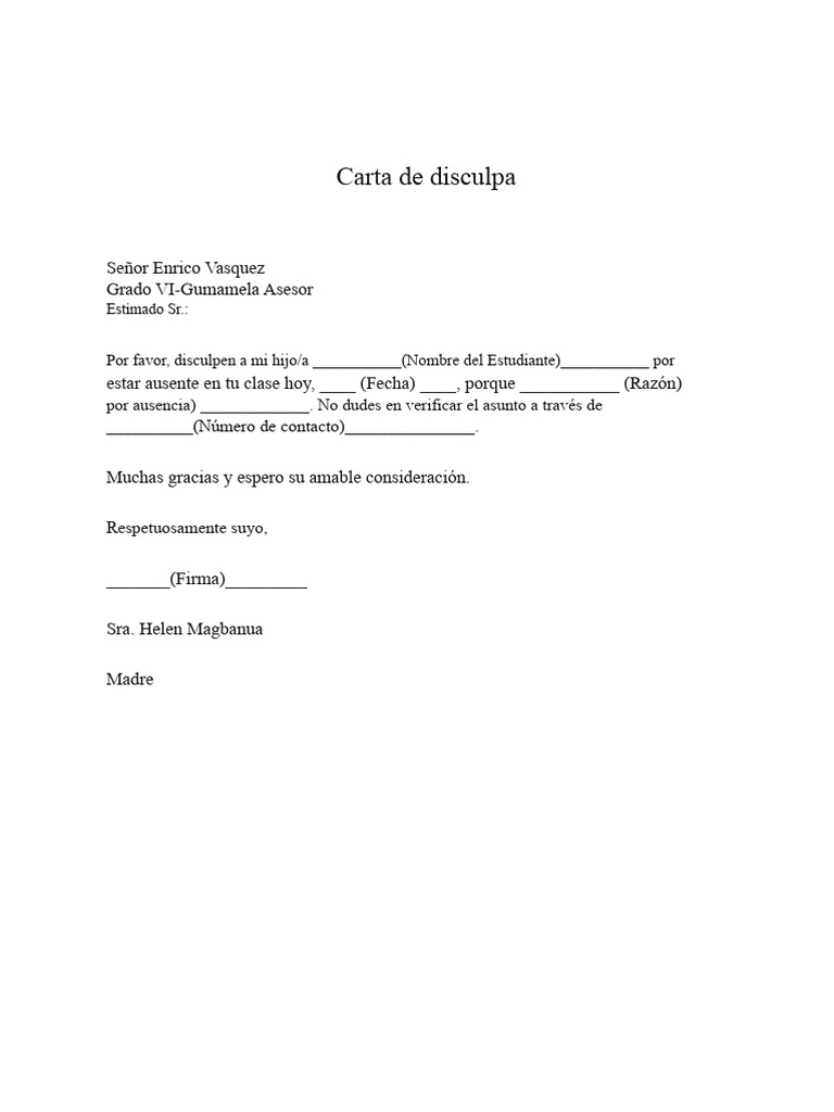 Carta de Excusa para La Escuela | PDF