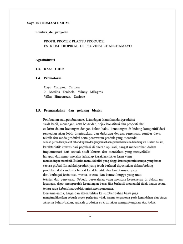 Profil Proyek Pabrik Es Krim Tropis | PDF