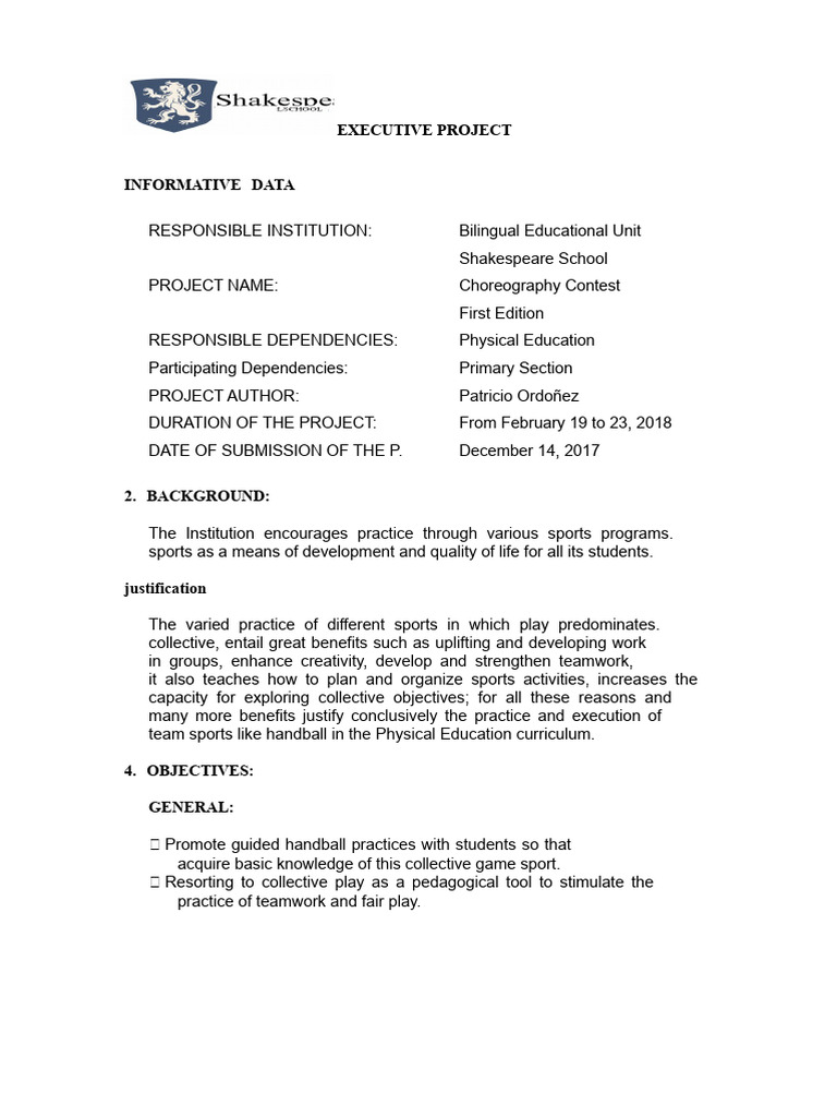 Bilingual School Handball Project Plan | PDF | Knowledge | Learning