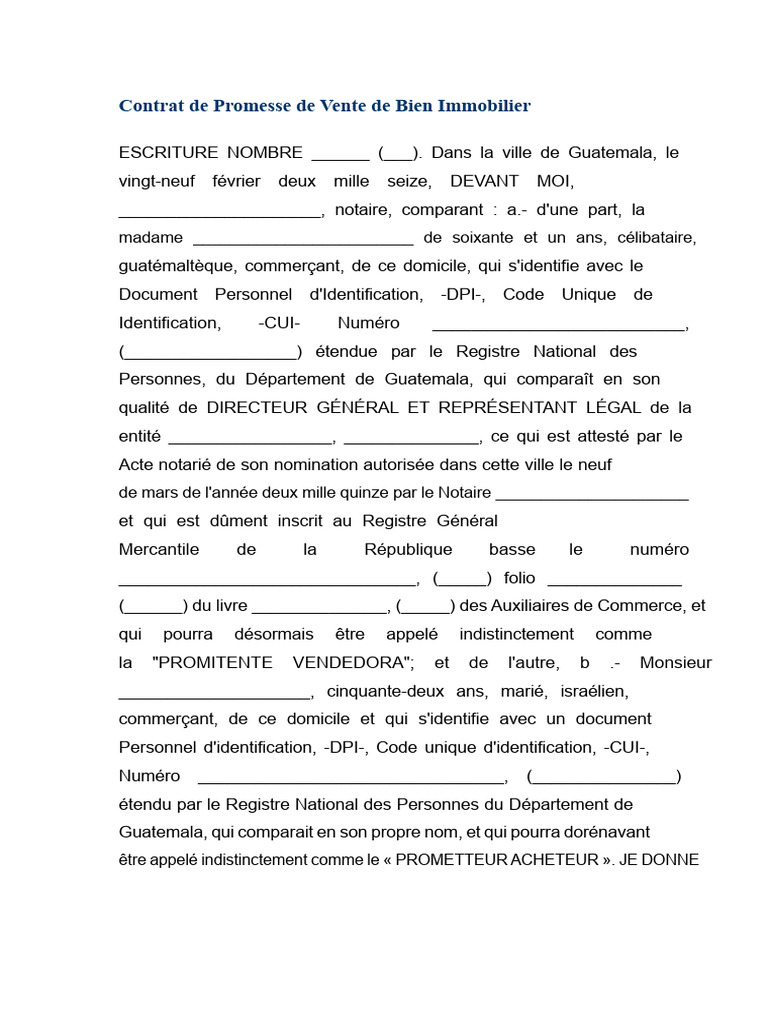 Contrat de Promesse de Vente Immobilière | PDF | Sodles