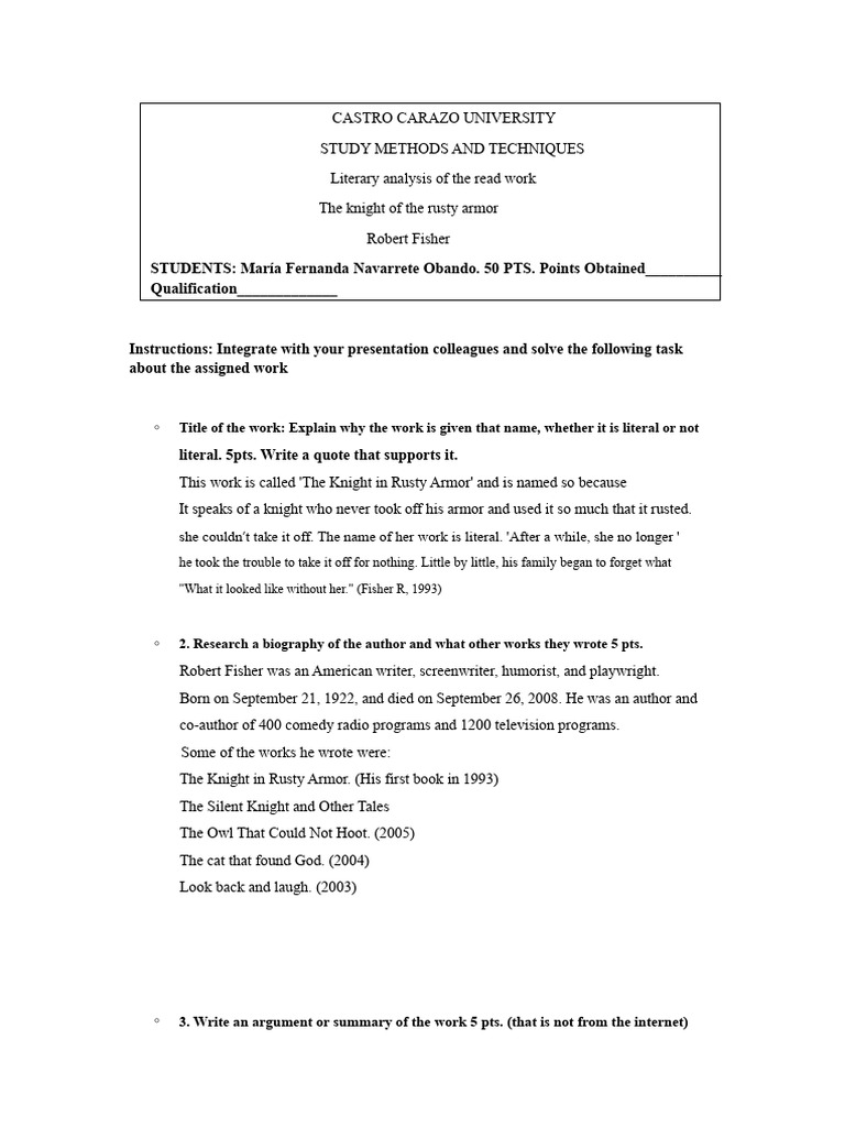 Literary Analysis of "The Knight in Rusty Armor" | PDF | Magician (Fantasy)