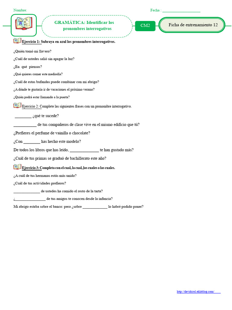 Ficha 12 Los Pronombres Interrogativos | PDF