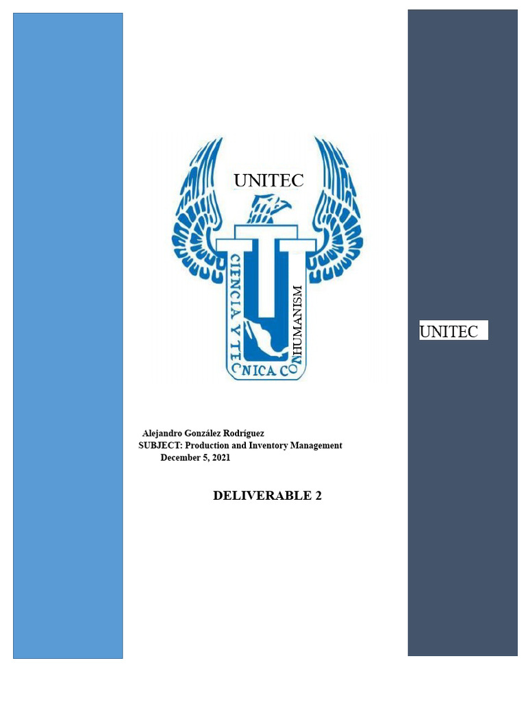 Deliverable 2 - Alejandro Gonzalez Rodriguez Production and Inventory ...
