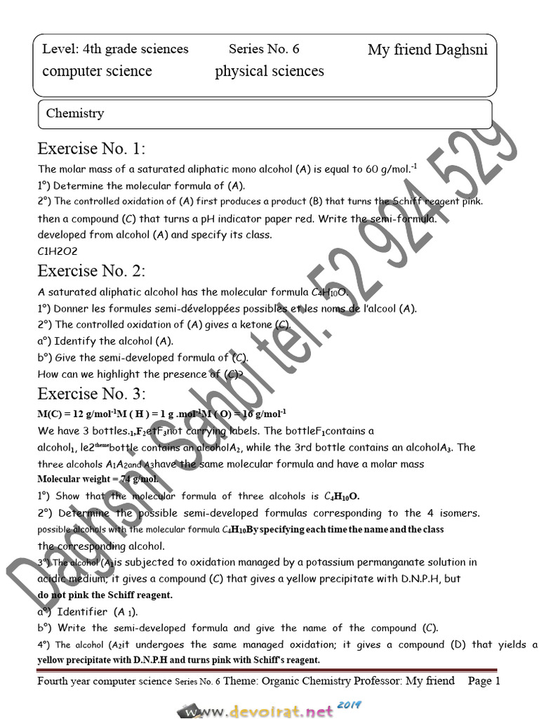 Exercise Series - Chemistry - CONTROLLED OXIDATION OF ALCOHOLS ...
