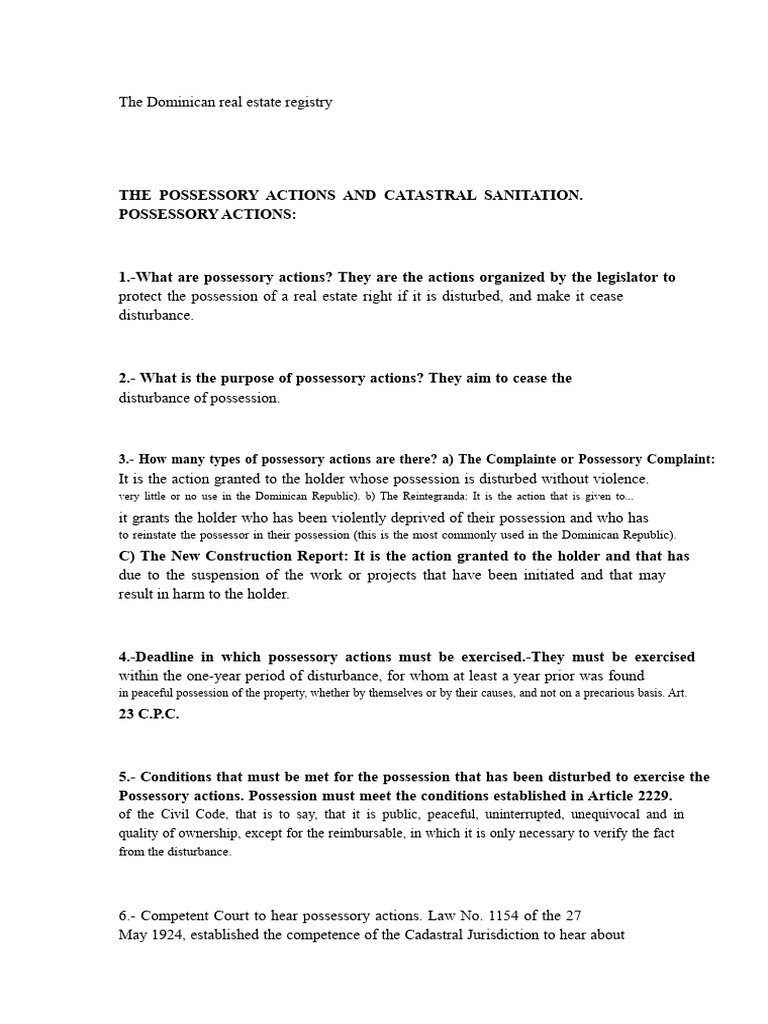 Dominican Real Estate: Possessory Actions Guide | PDF | Surveying ...