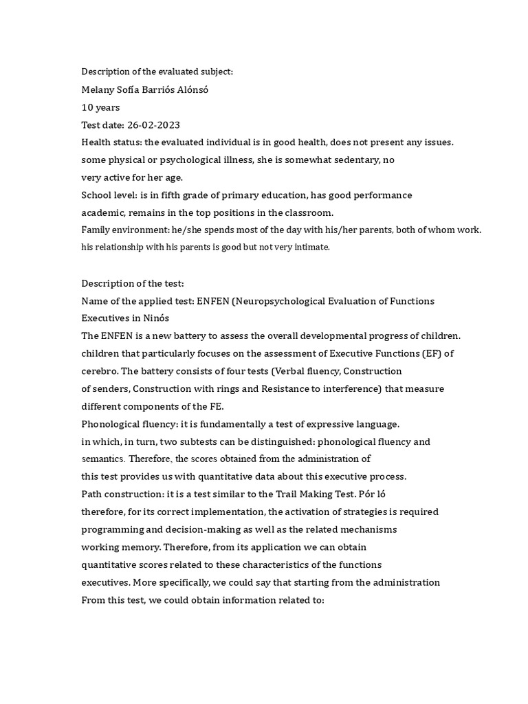 Enfen Test Report | PDF | Memory | Working Memory
