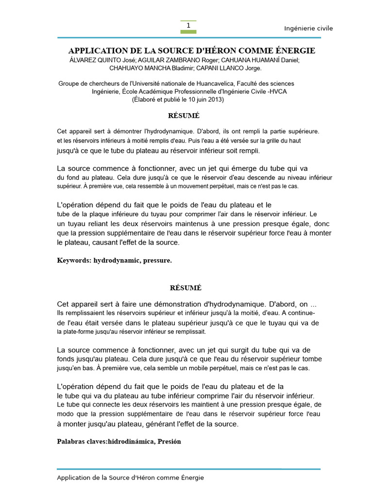 Application de La Fontaine D'héron Comme Énergie | PDF | Pression | Eau