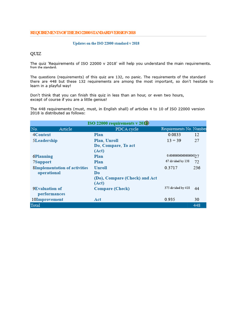 Requirements of The Iso 22000 Standard Version 2018 | PDF | Risk ...