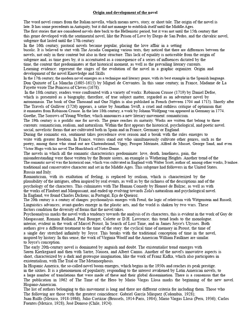 Origin and Development of The Novel | PDF | Novels | Romanticism