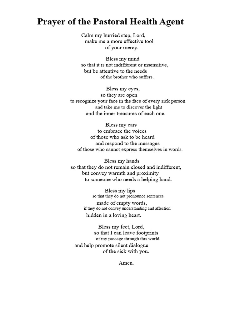 Prayer of The Pastoral Agent of Health | PDF