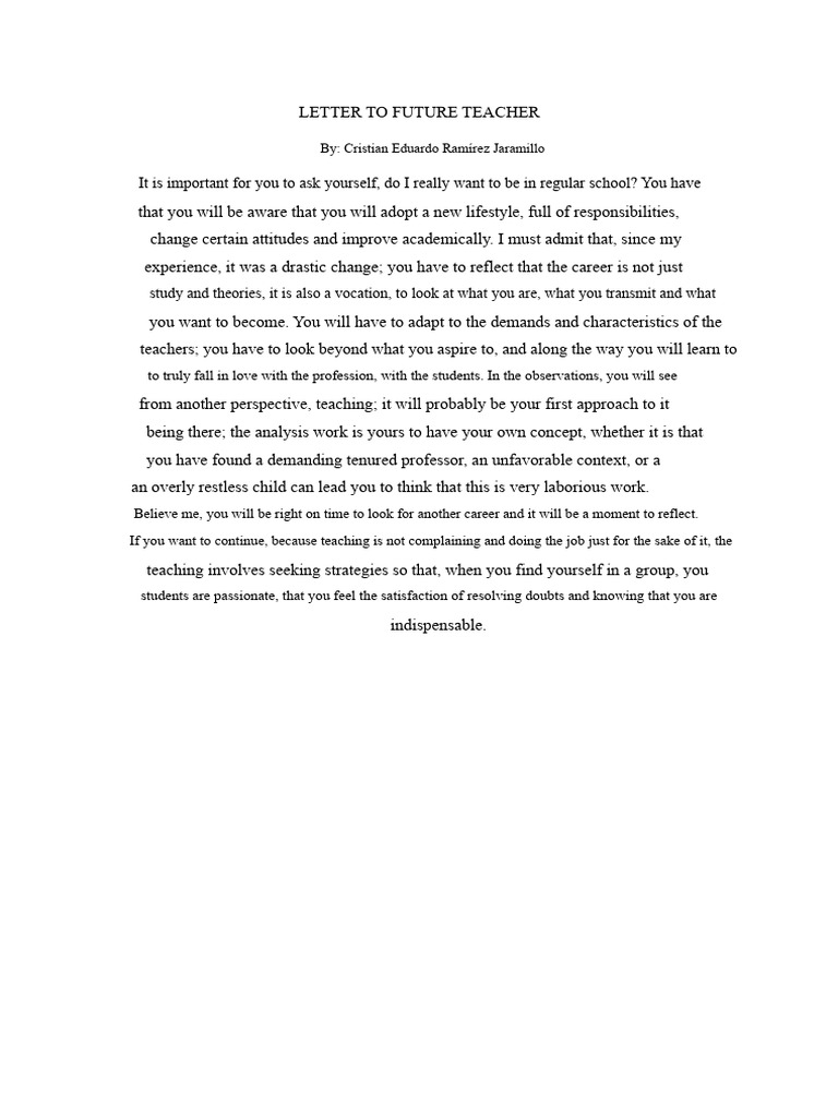 Letter To Future Teacher | PDF
