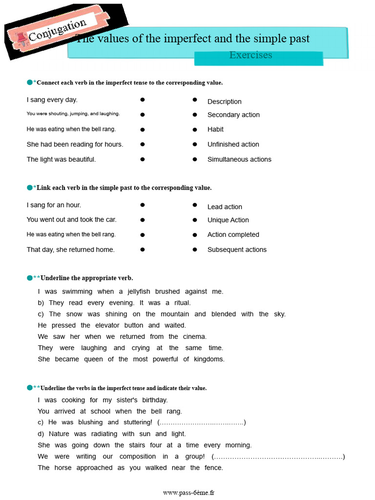 Exercises For 6th Grade: The Values of The Imperfect and The Simple ...