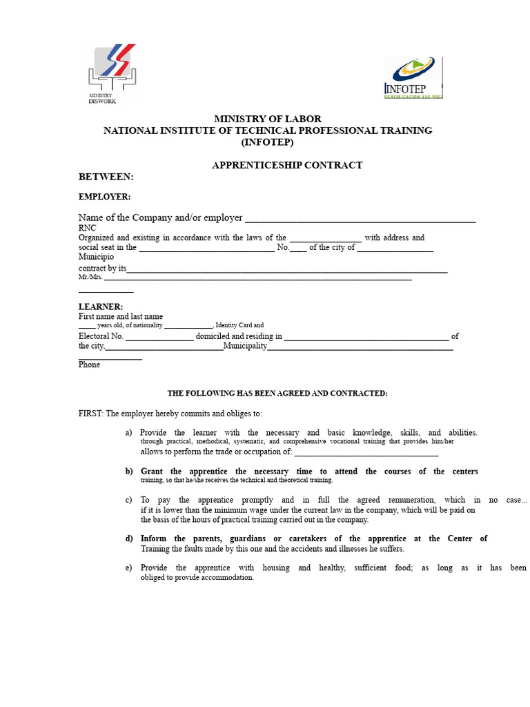 Apprenticeship Contract | PDF | Apprenticeship | Employment
