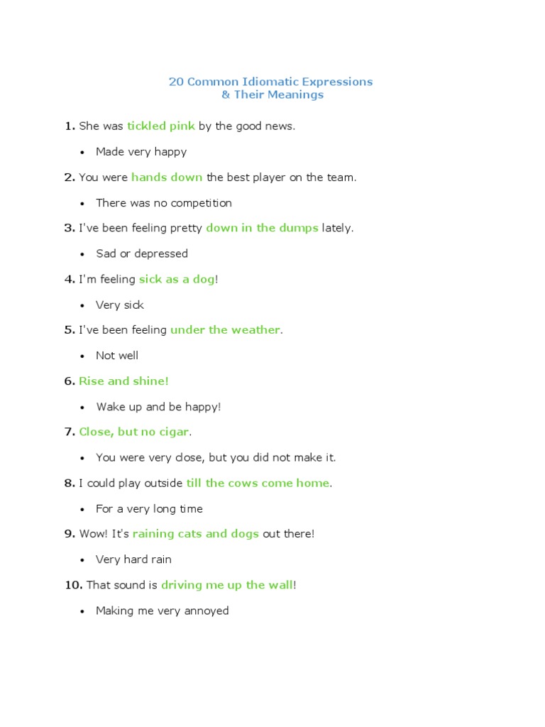 Idiomatic Expressions Examples