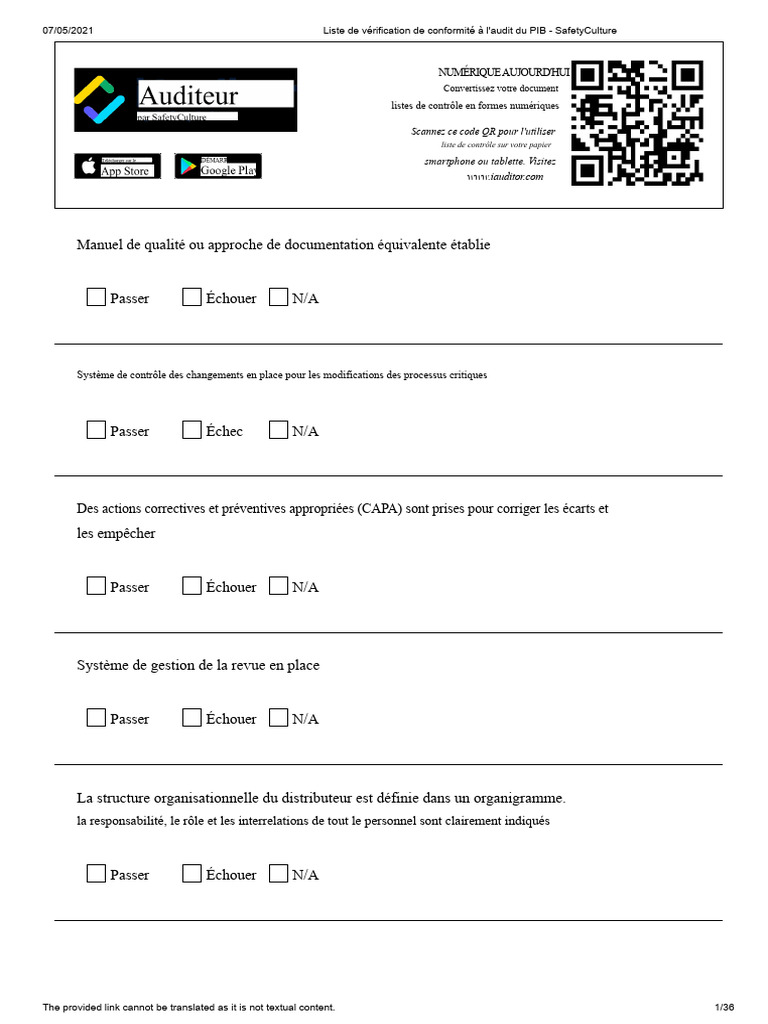 Liste de vérification d'audit PIB | PDF | Audit | Hygiène