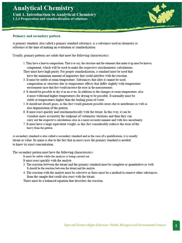 Primary and Secondary Standards in Chemistry | PDF | Titration | Chemistry