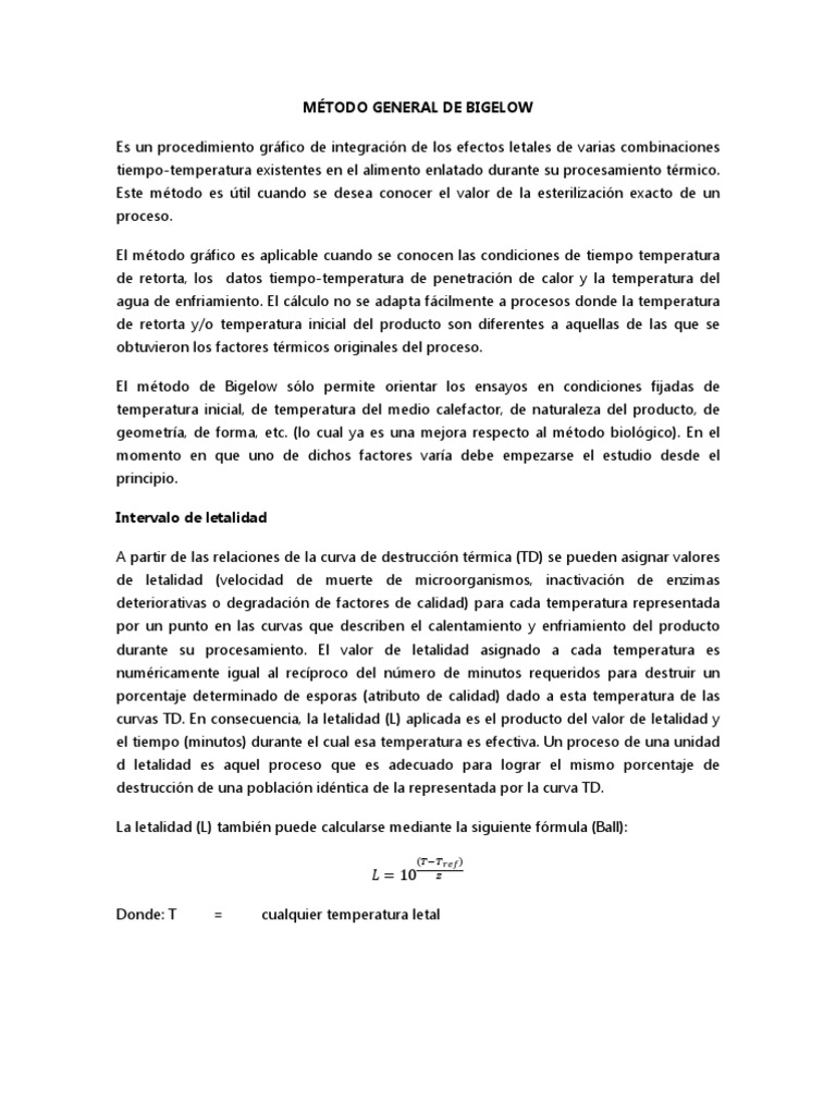 Método General de Bigelow | PDF | Esterilización (Microbiología) | Science